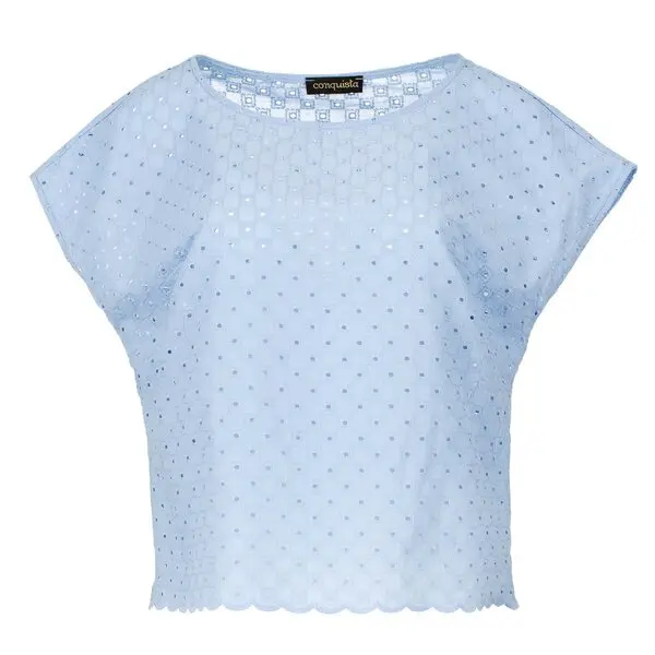 CONQUISTA Sky Sleeveless Embroidered Top - Blue