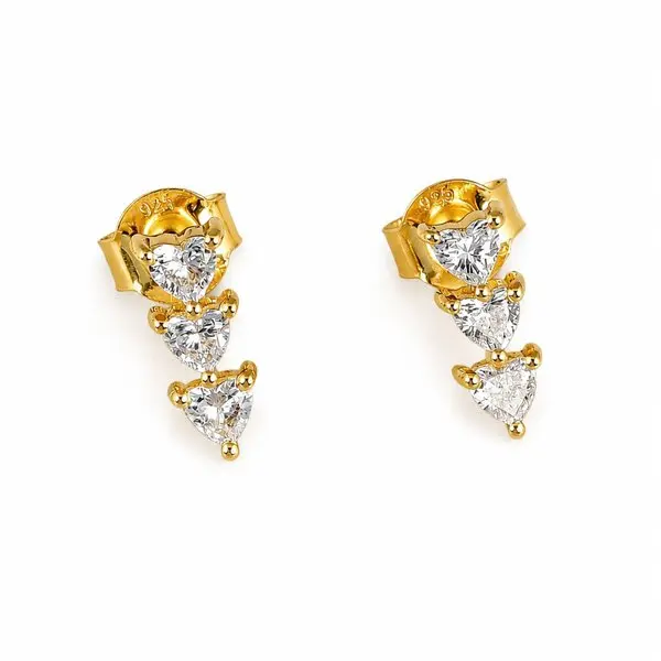 REJECTED HEARTS CLUB Story Of Three Hearts Vertical Climber Earrings - Gold