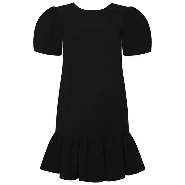 FEMPONIQ Pleated Shoulder Peplum Hem Cady Dress - Black