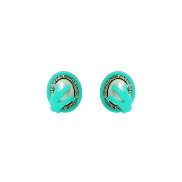 GISSA BICALHO Handmade Earring Oval Pearl And Strass Dark Pool - Green