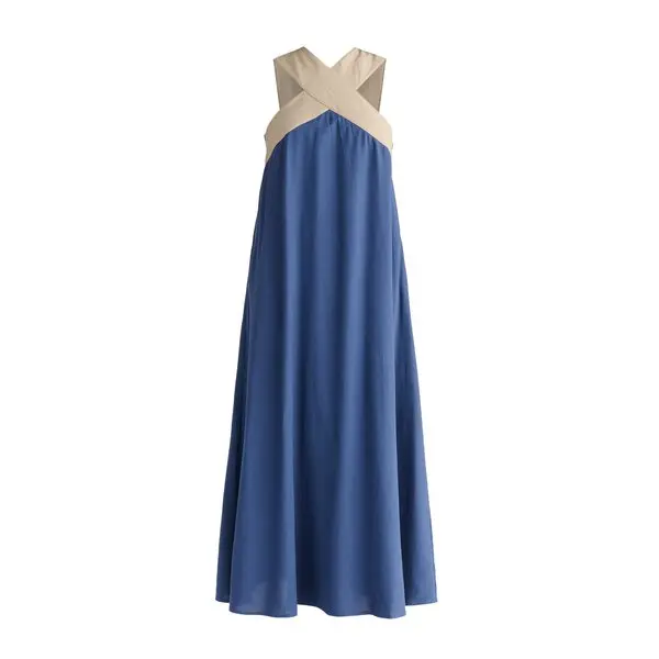 PAISIE Cross Strap Halterneck Maxi Dress In And Taupe - Blue
