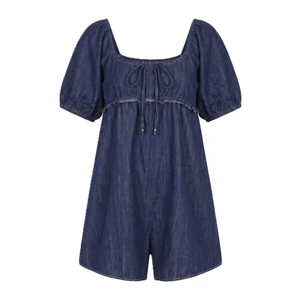 MODENAIRE Puff Sleeve Romper Sculpted Waist