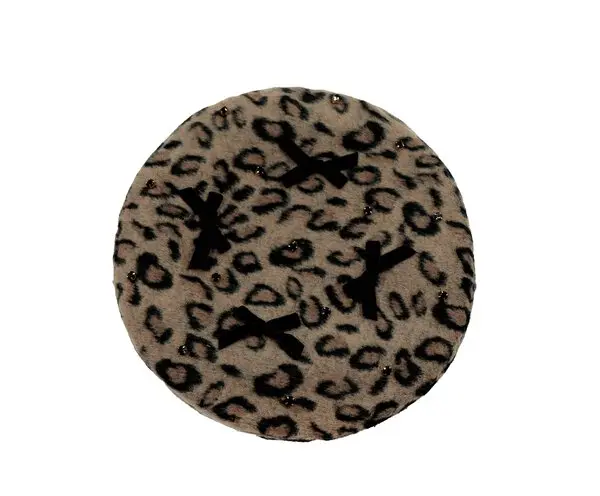 MISS CICCONI Frankie Leopard & Black Wool Beret Hat -with Adjustable Sizing & Faux Black Leather Rim - Brown