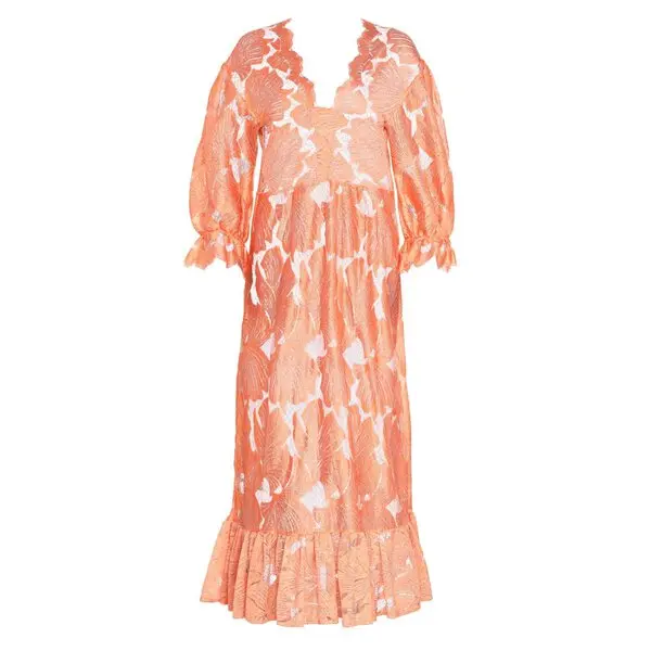 LISA THE LABEL Shell Tulle Dress Nude With Long Sleeves - Orange