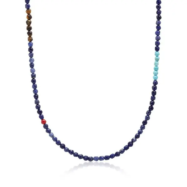 NIALAYA JEWELRY Blue / Brown Faceted Dumortierite Necklace With Tiger Eye And Turquoise - Blue/brown