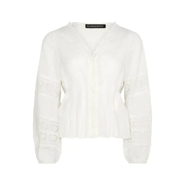 ROSE & NANCY Harri Cotton Heart Lace Blouse - White