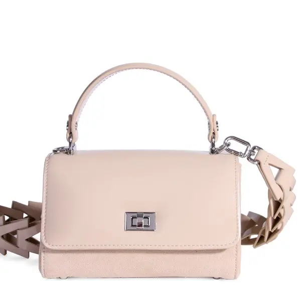 JURGI BRAND Neutrals Sand Patent Leather & Suede Lili Top Handle Bag - Black