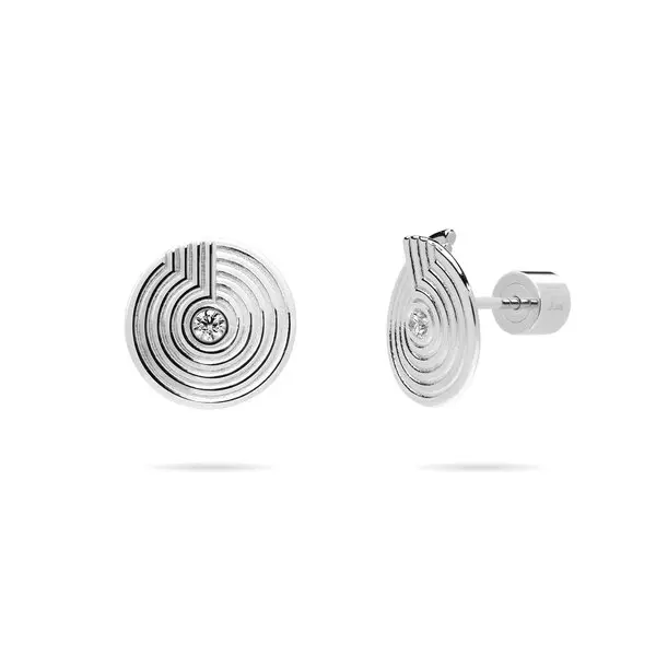 MEULIEN Open Twist Disc Stud Earrings With Engraved Circles And Cz - Silver