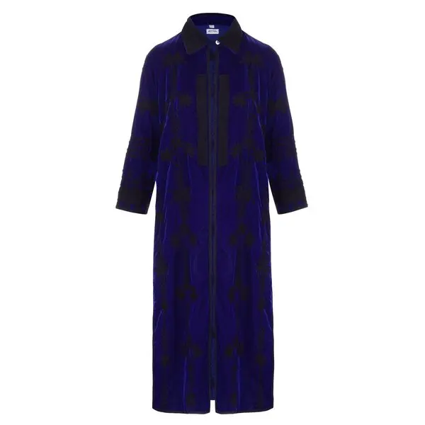 ANTRA DESIGNS Suki Midnight Silk Velvet Coat Dress - Blue