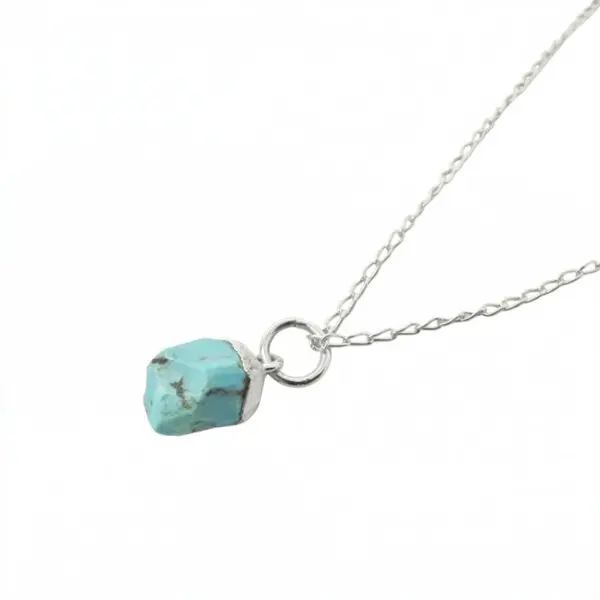 HARFI Raw Turquoise December Birthstone Sterling Necklace - Silver