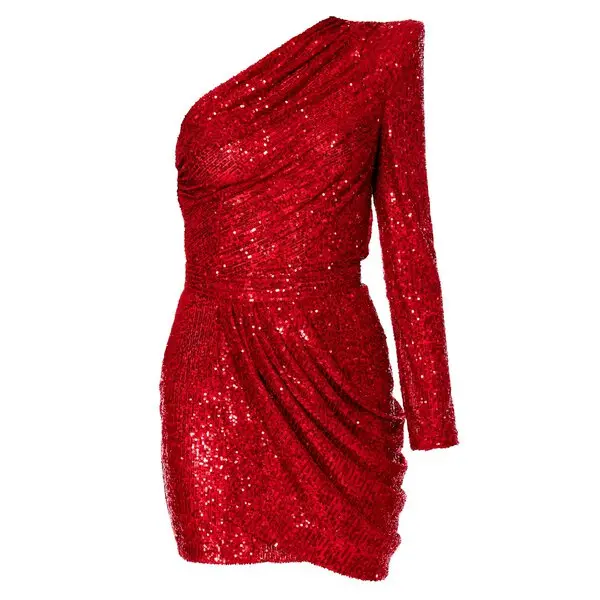 AGGI BY HALEWSKI Valentina Fire Asymmetric Sequin Mini Dress - Red