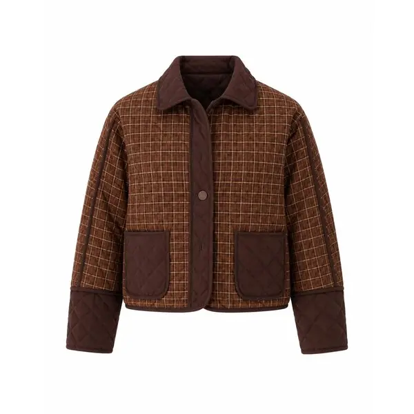 Mind Traveler Earth-tone Checked Organic Cotton Jacket - Brown