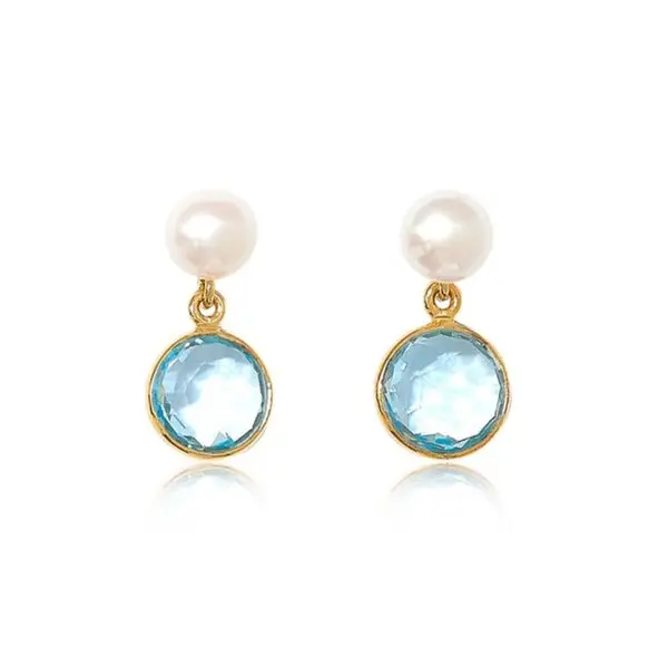 PEARLS OF THE ORIENT ONLINE Blue / White Nova Blue Topaz & Cultured Freshwater Pearl Drop Earrings - Blue/white