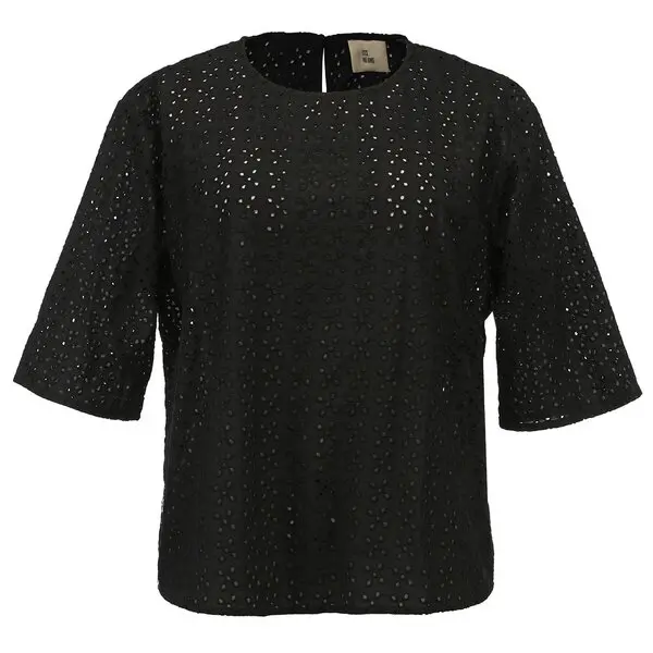 SMART AND JOY Eyelet Cotton Lace Loose Blouse - Black