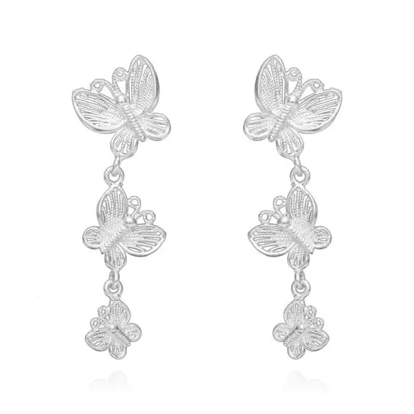 FAR EAST JEWELRY Handcrafted Butterfly Shadow Earrings - Silver