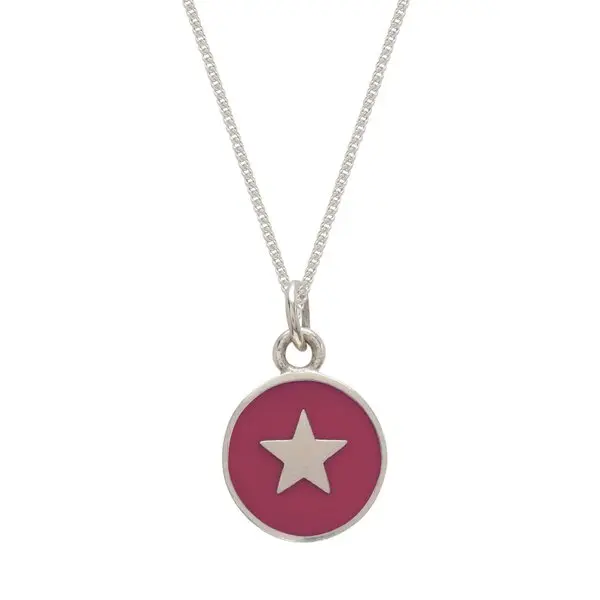 LIME TREE DESIGN Small Star Enamel Necklace Sterling Silver - Red