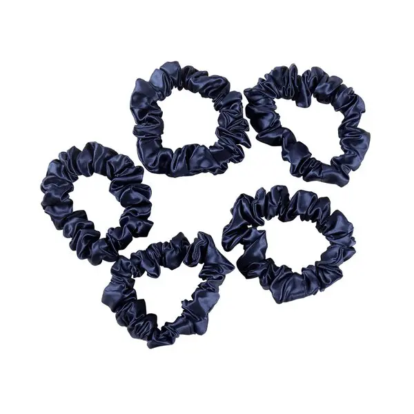 SOFT STROKES SILK Pure Mulberry Silk Mini Scrunchie Set Of Five In Navy - Blue