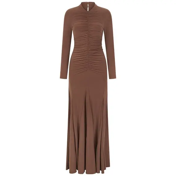 CELESTINE & MAE Zinnia Maxi Dress In Woodsmoke Tan - Brown
