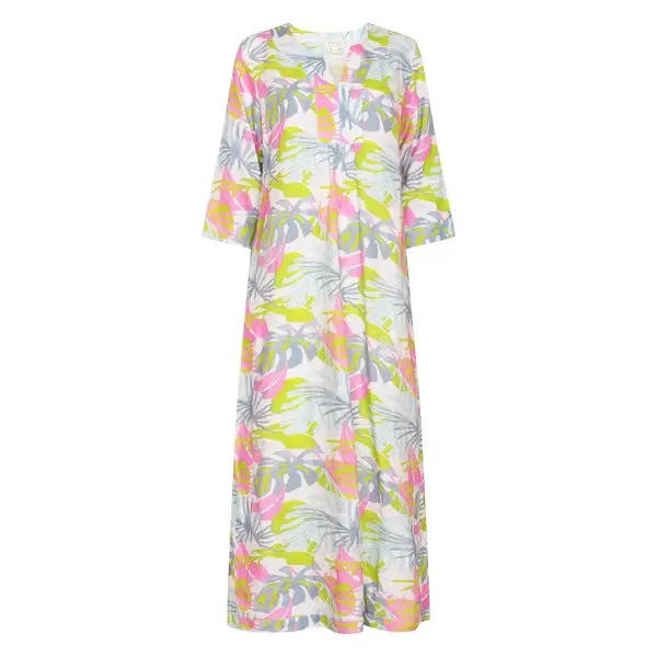 NOLOGO-CHIC Fern Silver Leaf Maxi Dress Linen Multi - Gray
