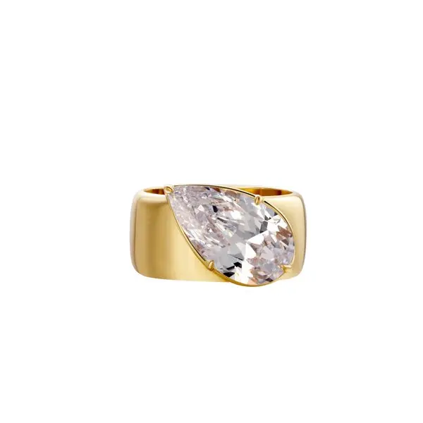 ONEWILDONE A Wonderful Thing Tilted Pear Cigar Band Ring - Gold