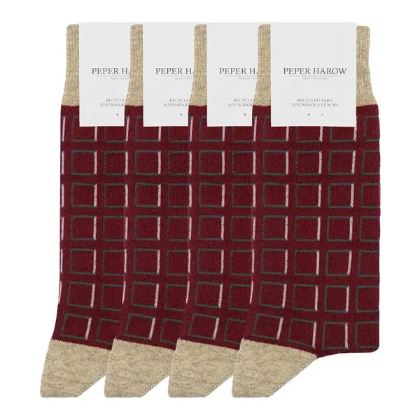 PEPER HAROW - MADE IN ENGLAND Grooms’s Socks Bundle Cube Burgundy - Red