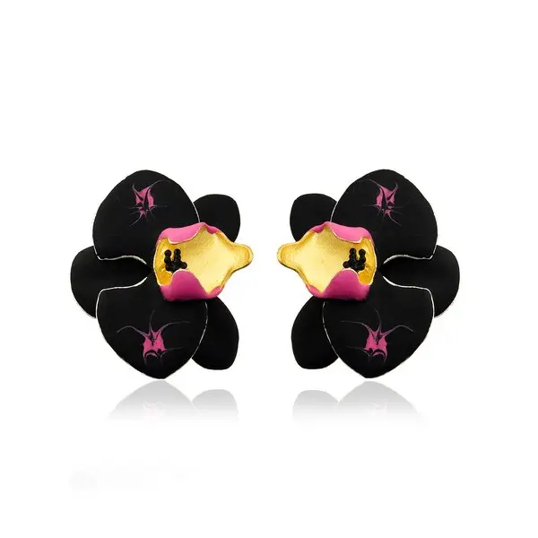 MILOU JEWELRY Fuchsia Pink Orchid Flower Earrings - Black