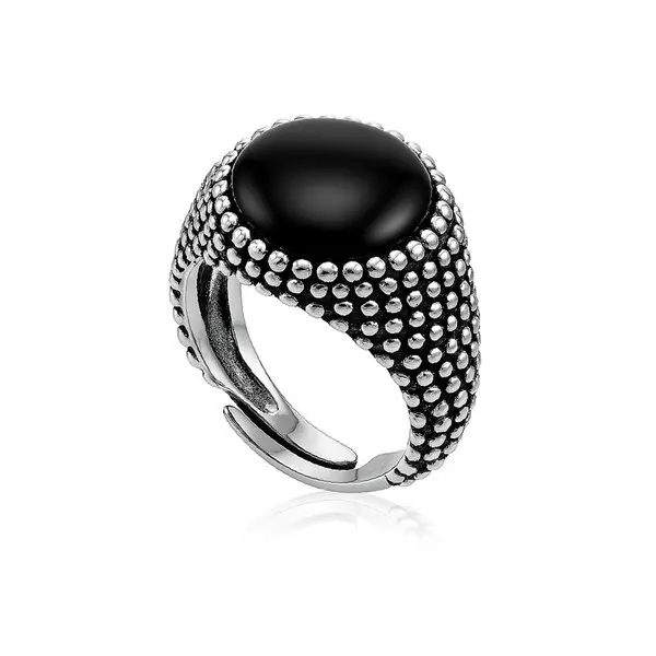 UNALOE Silver / Black Sterling Silver Shield Ring With Luminous Black Onyx - Silver/black