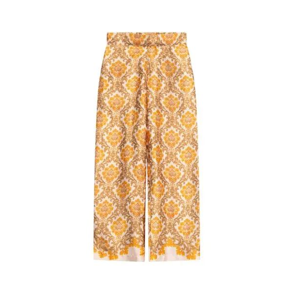 NIZA Flowy Floral Print Trousers With Elasticated Waist - Gold
