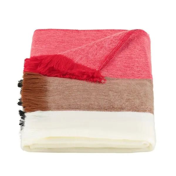 ALPACA LOCA Red / Black / Neutrals Scarf, Shawl Striped Red Black & Naturals Alpaca Wool - Red/black