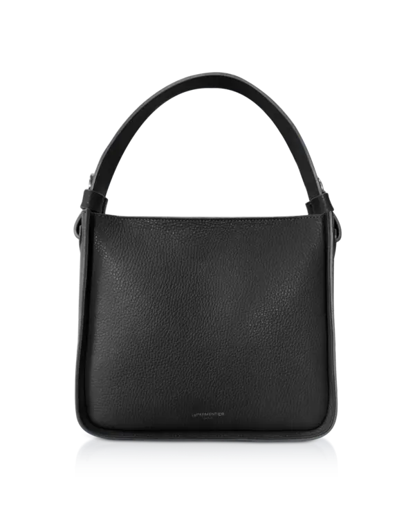 LE PARMENTIER Duplo Medium Hammered Leather Top Handle Bag - Black
