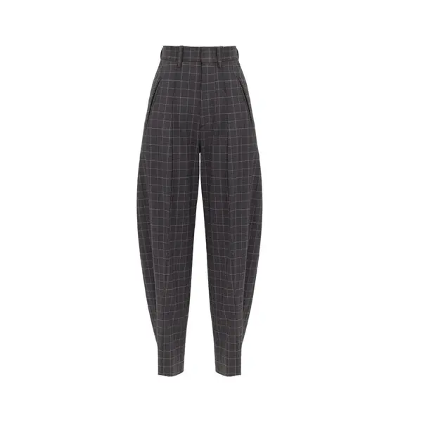 GEORGETTE Charcoal Grid Tailored Trousers - Black