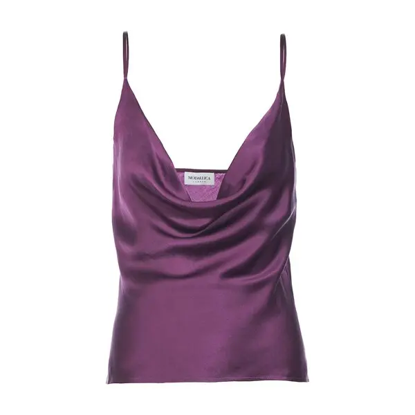 MODALLICA Elle Violet Organic Peace Silk Top With Thin Straps