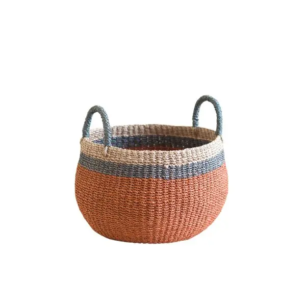 Likhâ Coral Tabletop Catch-all With Handle Handcrafted Baskets - Orange