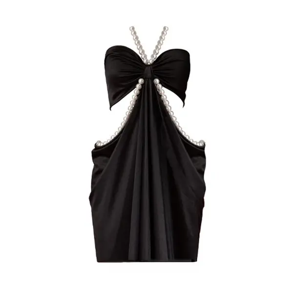 NUR KARAATA Alice Pearl Mini Dress - Black