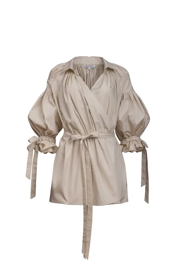 HELENE GALWAS Neutrals Inka Wrap Cotton Blouse - Beige