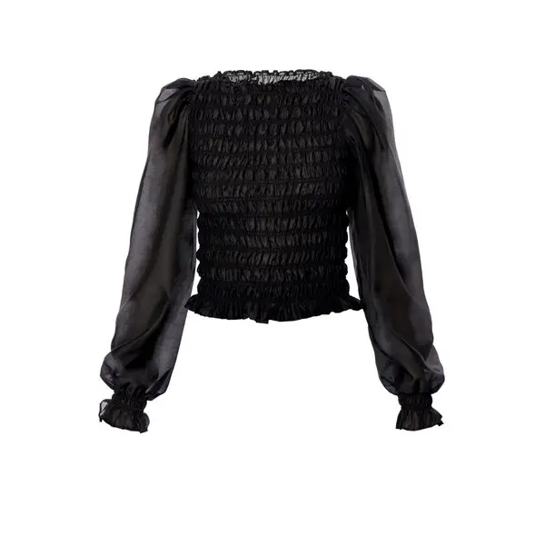 AGGI BY HALEWSKI Abby Lyocell Blend Puff Sleeve Top - Black