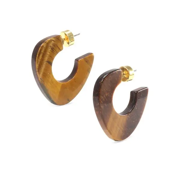 HYE JANE JEWELRY Lina Tigers Eye Hoops - Brown