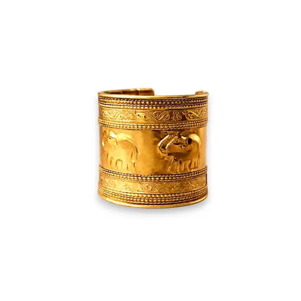 ORIAKU STUDIO Sabu Arm Cuff Plated Elephant Carvings Handcrafted In Senegal West Africa - Gold