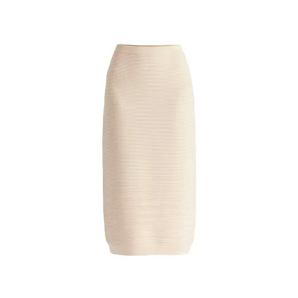PAISIE Neutrals Ribbed Midi Skirt - Beige
