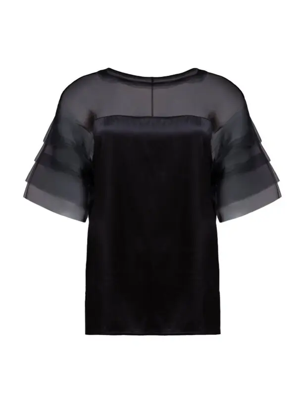 HELENE GALWAS Donna" Stretch Satin Blouse With Organza Details
