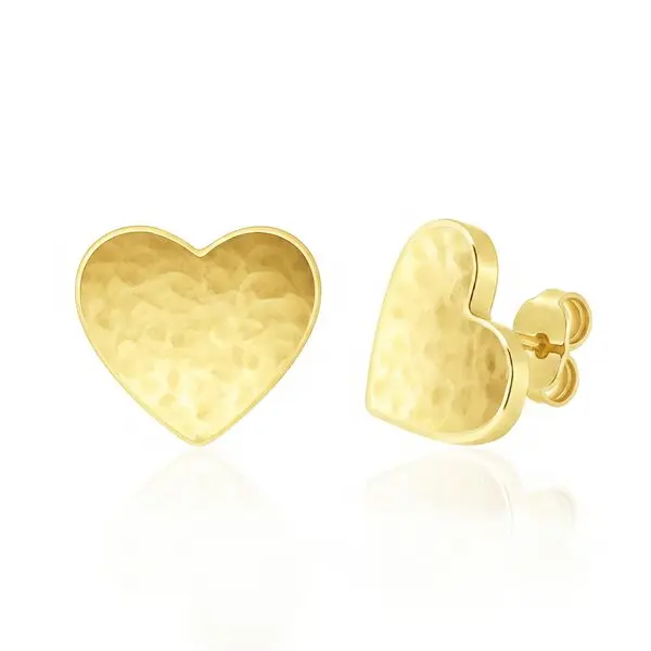 UNALOE Vermeil Hammered Heart Stud Earrings – Luxury Minimal Romantic Designer Studs - Gold