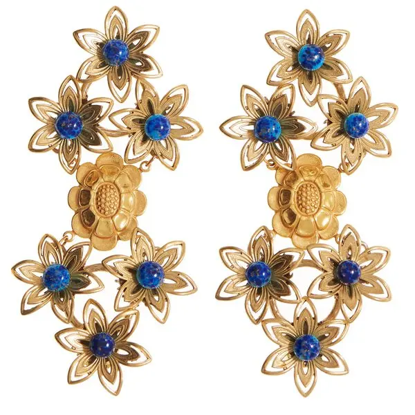 CASTLECLIFF Gold / Blue Frida Earring In Sea - Gold/blue