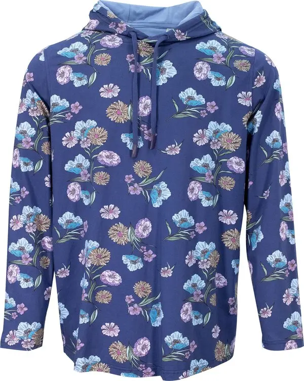LORDS OF HARLECH Horatio Spaced Floral Printed Hoodie Navy - Blue