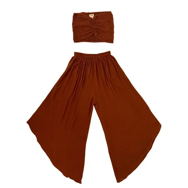 Pink Haley Winona Smocked Tube Top & Asymmetrical Pants Set In Terracotta - Brown