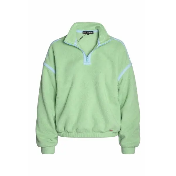 GIRL IN MIND Lulu Contrast Binding Zip Fleece Sage - Green