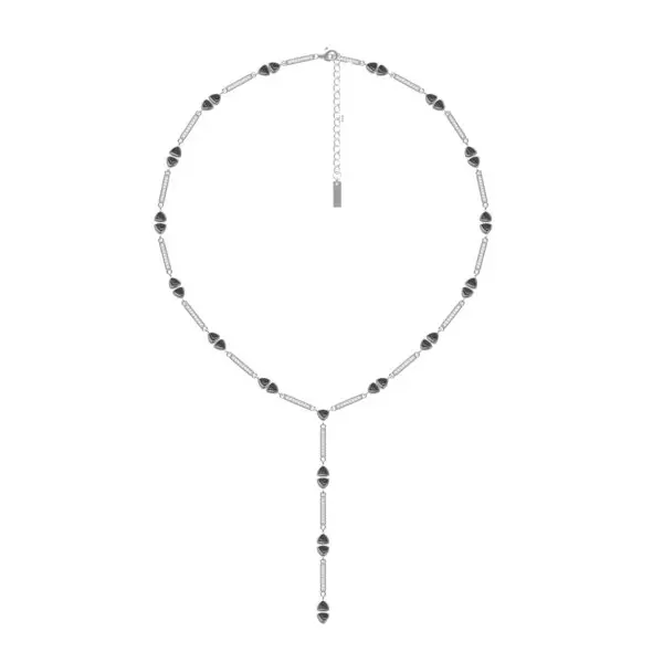ADRIANA PAPPAS DESIGNS Black / Silver Gemstone Links Lariat Rhodium - Black/silver