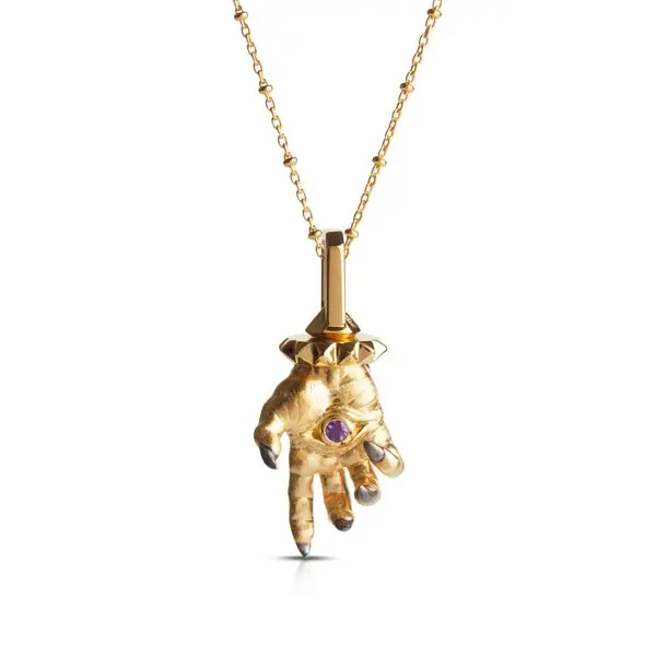 KASUN LONDON Hand Of The Protector Pendant February Amethyst Vermeil - Gold