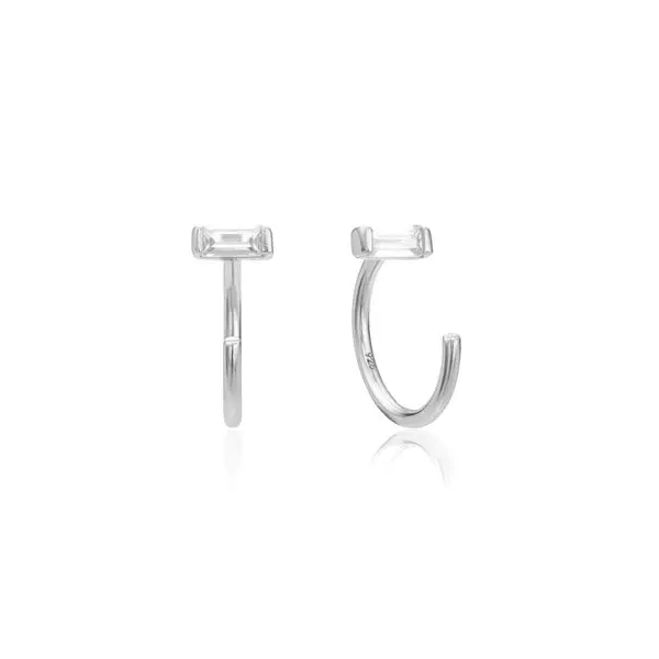 LILY & ROO Diamond Style Baguette Lobe Hoops - Silver