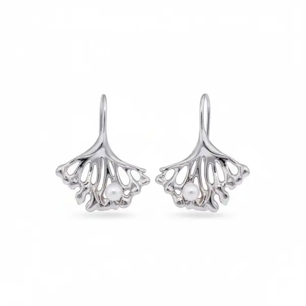 ANGEL BAROCCO Gold Ginkgo Leaf Pearl Earrings - Silver
