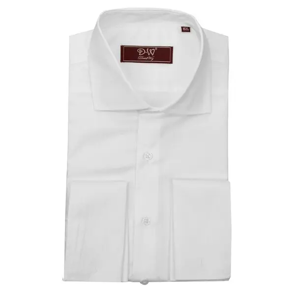 DAVID WEJ Cutaway Collar Double Cuff Fine Twill Shirt - White